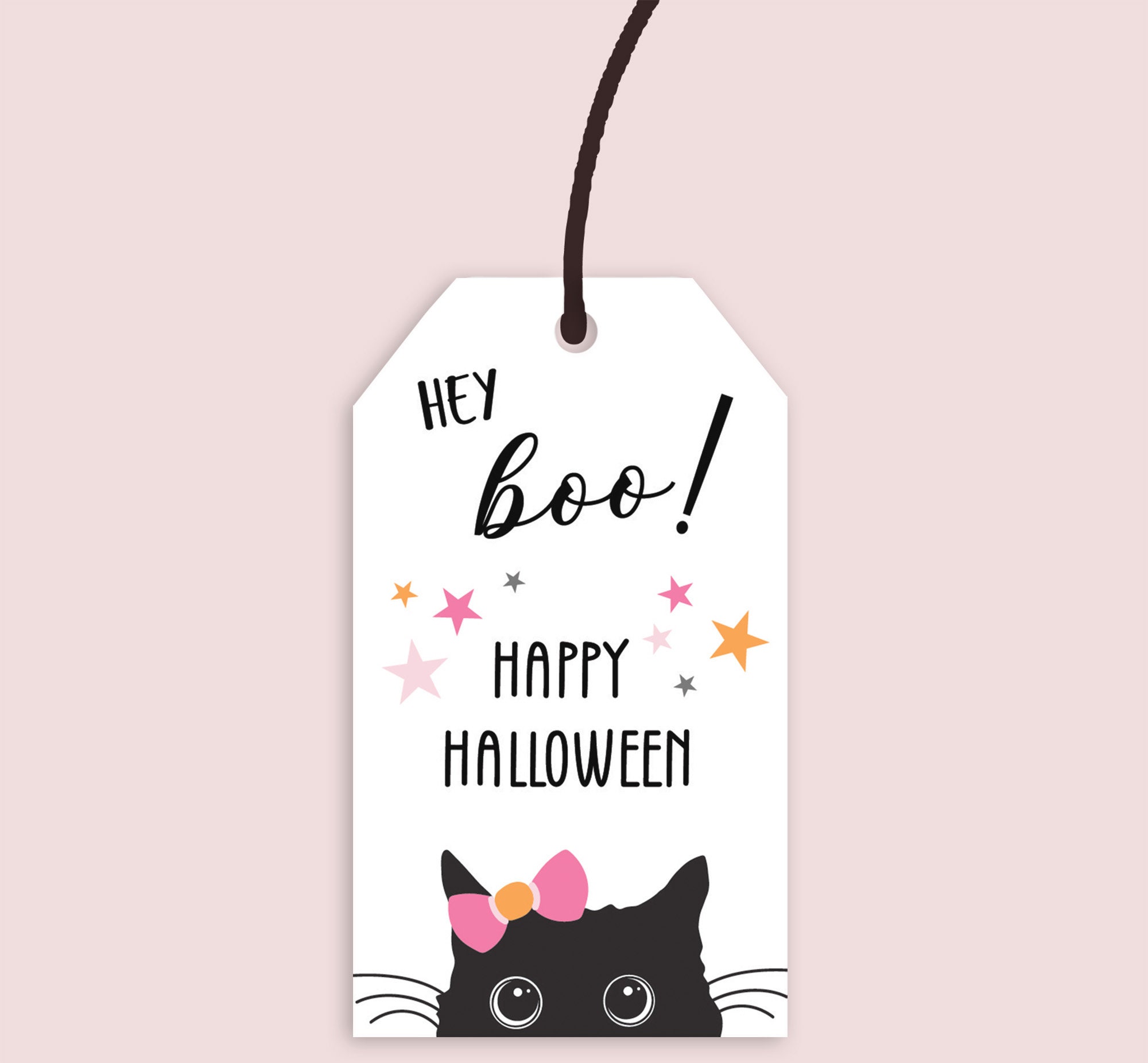 Black Cat Halloween Gift Tag PRINTABLE Digital Hey Boo Party - Etsy