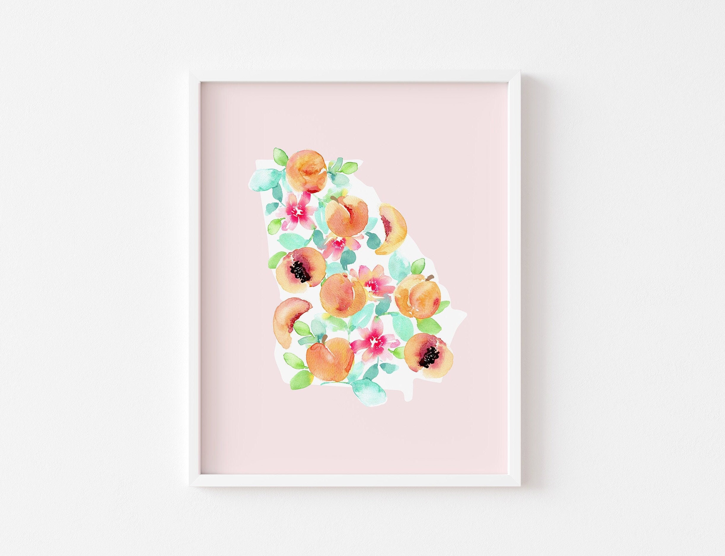 Georgia Map Art Print Peach Watercolor Floral State Wall Art - Etsy