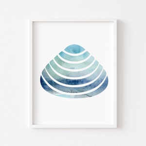 Blue Seashell Print Set of 9, Turquoise Watercolor Coastal Wall Art ...