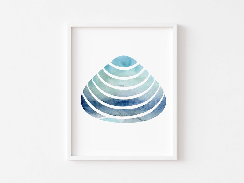 Blue Seashell Print Set of 9, Turquoise Watercolor Coastal Wall Art ...