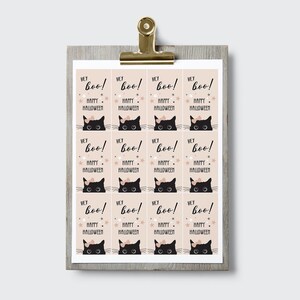Boho Halloween Gift Tag PRINTABLE, Digital Hey Boo Black Cat Party ...