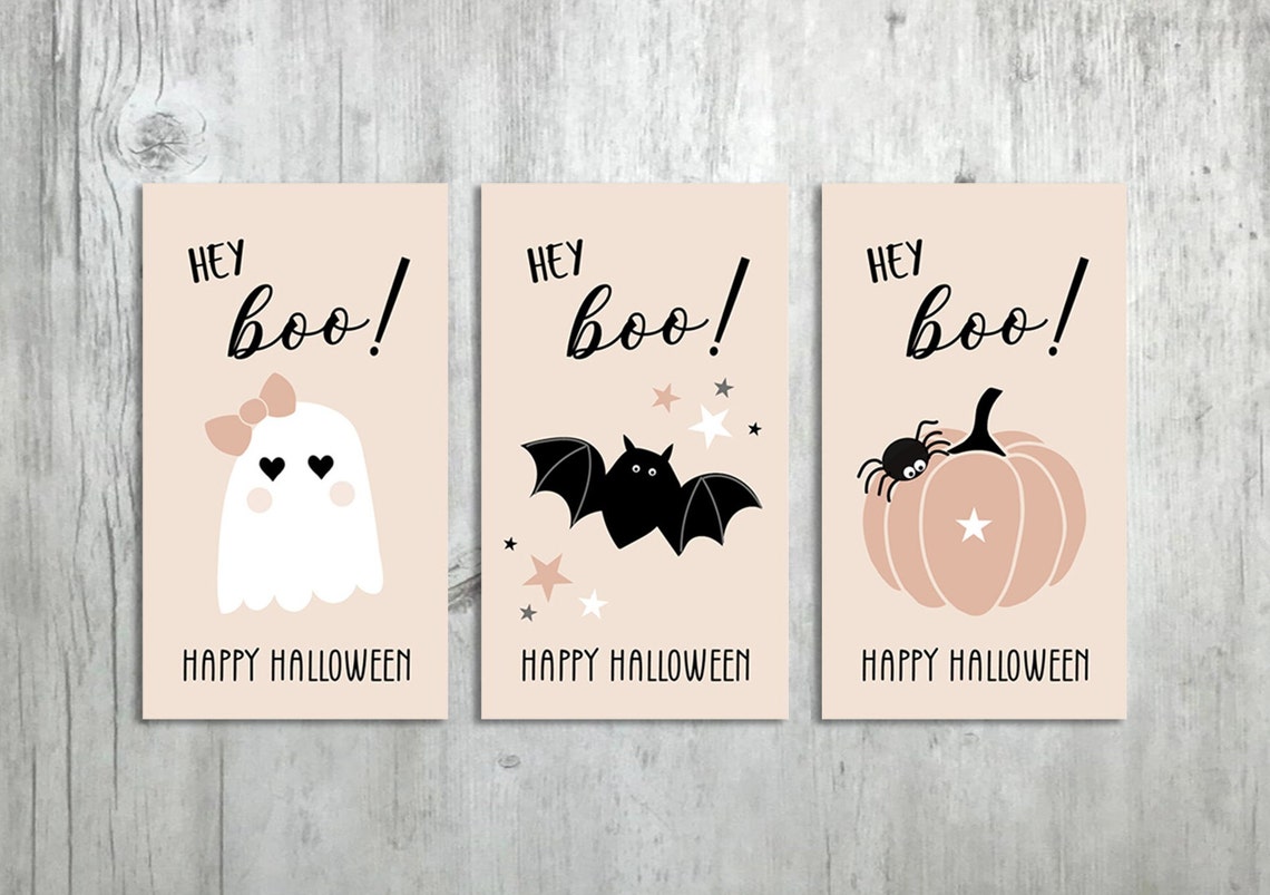 Boho Halloween Gift Tag PRINTABLE Digital Hey Boo Party - Etsy
