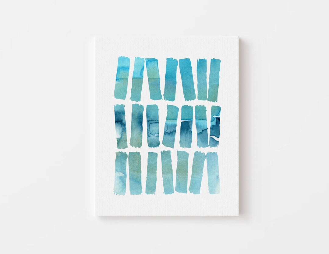 Blue Abstract CANVAS Wall Art, Turquoise Watercolor Coastal Canvas ...