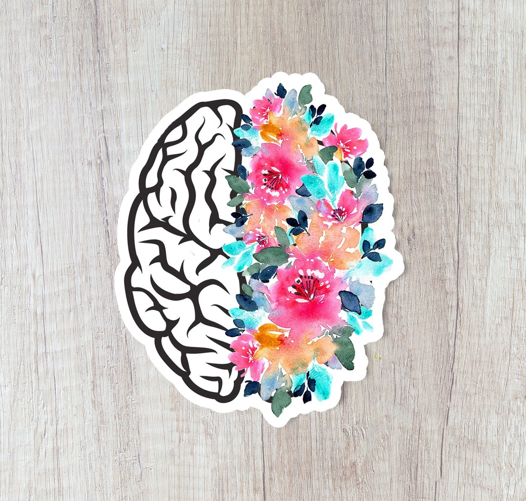 Anatomical Brain Vinyl Sticker, Colorful Watercolor Floral Decal ...