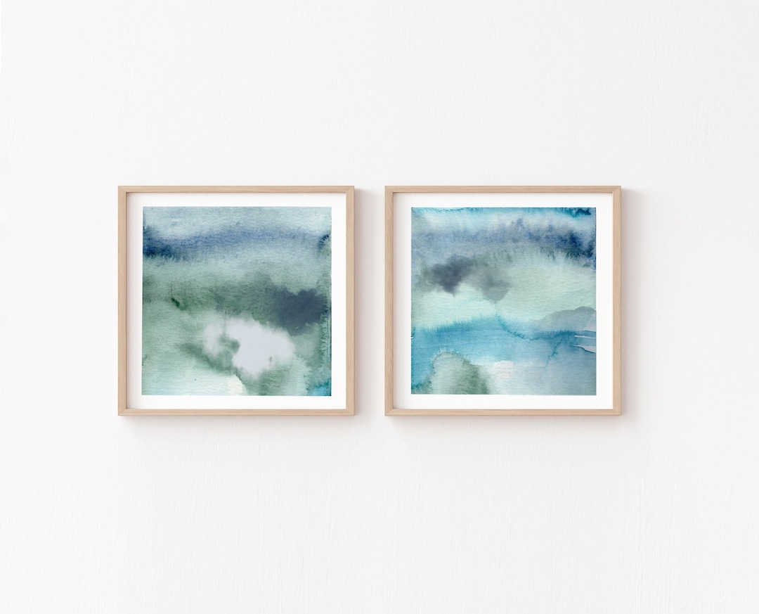 Abstract Landscape Wall Art, Navy Blue Sage Watercolor Abstract Print ...