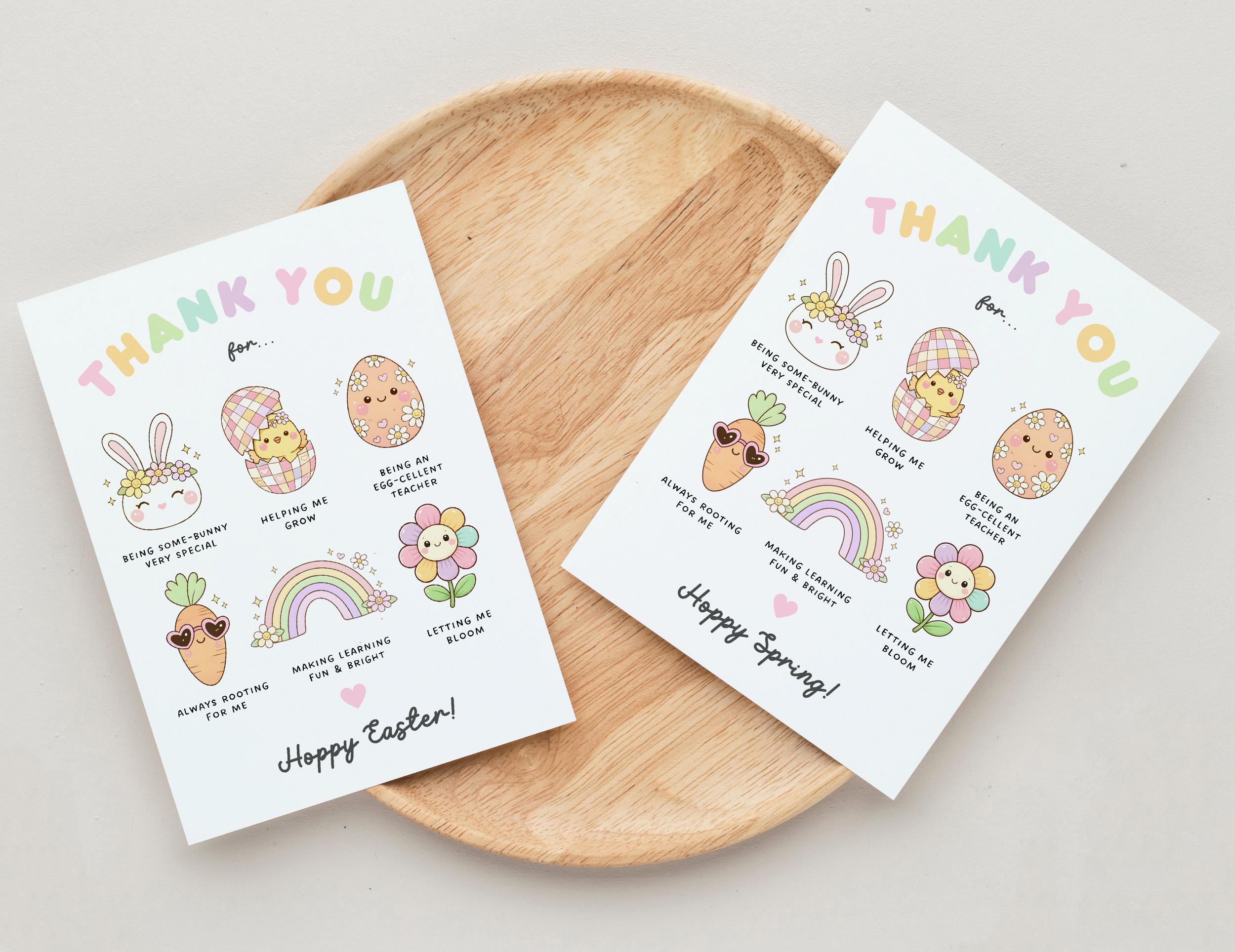 PRINTABLE Teacher Card for Easter, Cute Spring Thank You Teacher Note ...