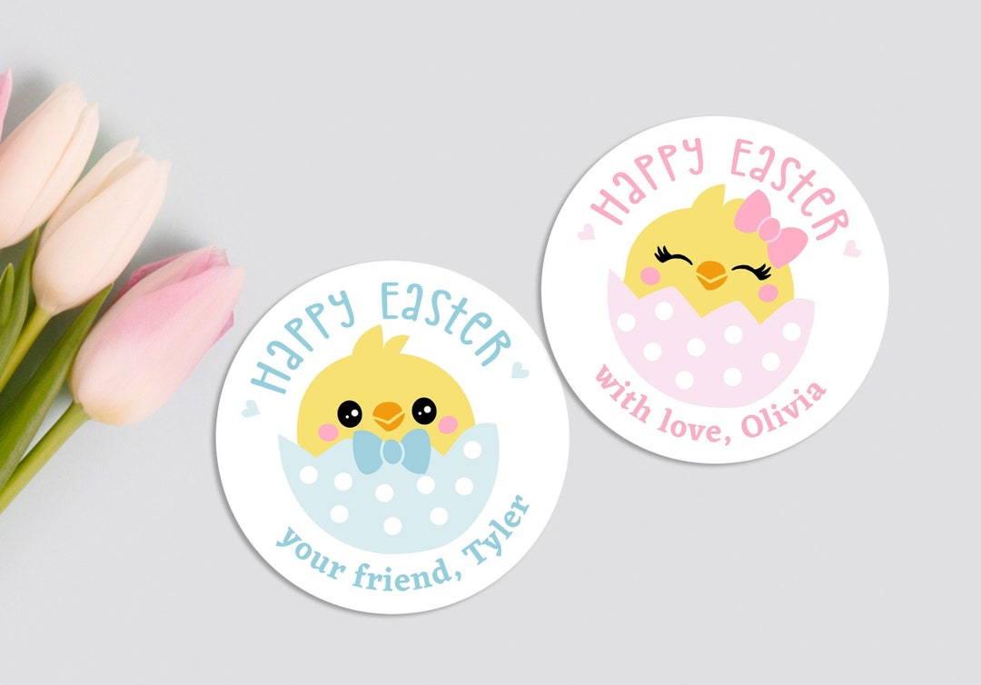 Personalized Easter Stickers, Boy Girl Chick Labels for Treat Bags ...