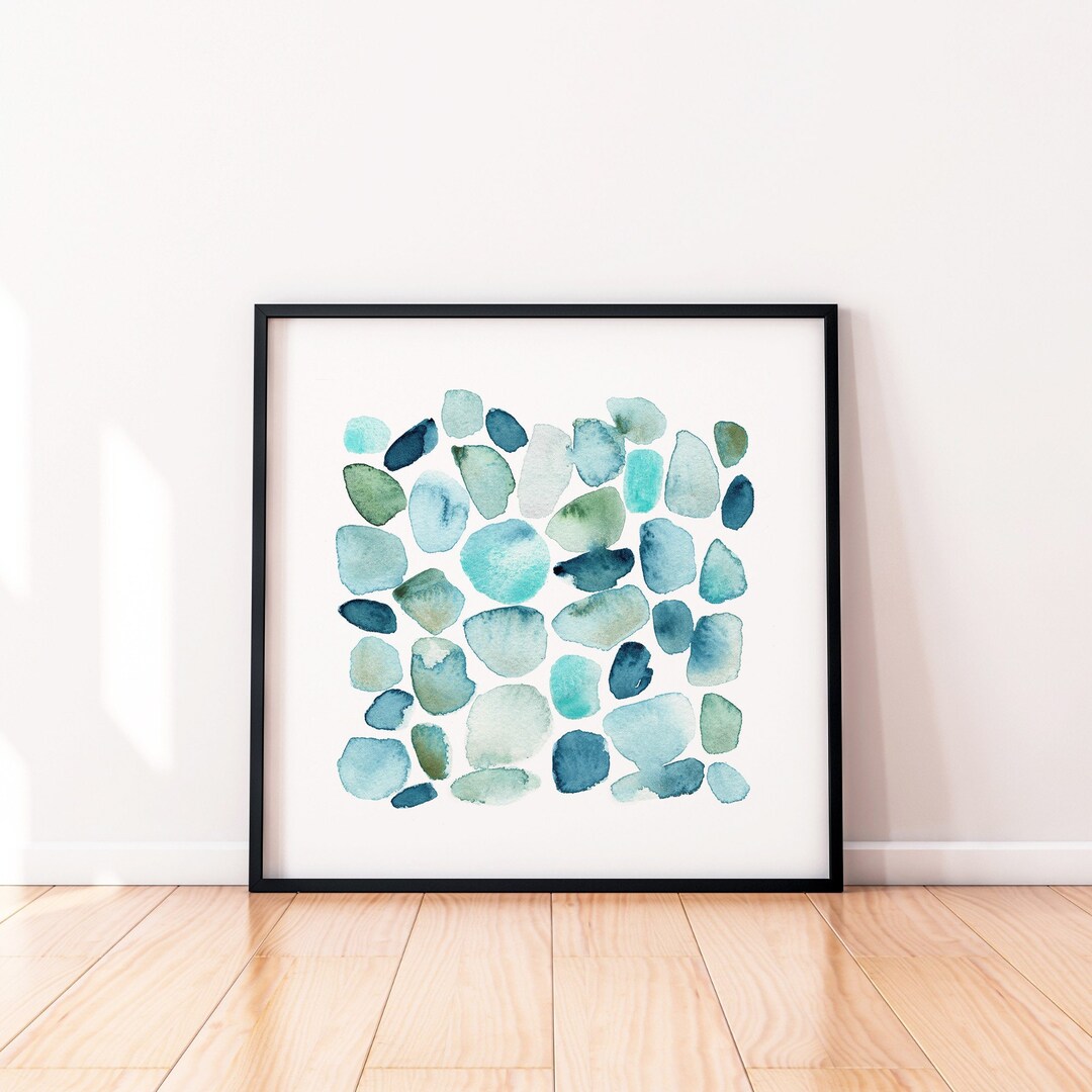 Modern Sea Glass Art Print, Turquoise Coastal Wall Art, Blue Green ...