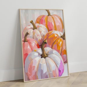 Pumpkins Wall Art PRINTABLE, Pink Fall Kitchen Decor, Colorful Modern ...