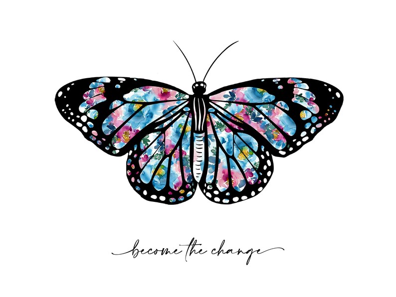 Floral Monarch Butterfly Art Print, Colorful Watercolor Flower ...