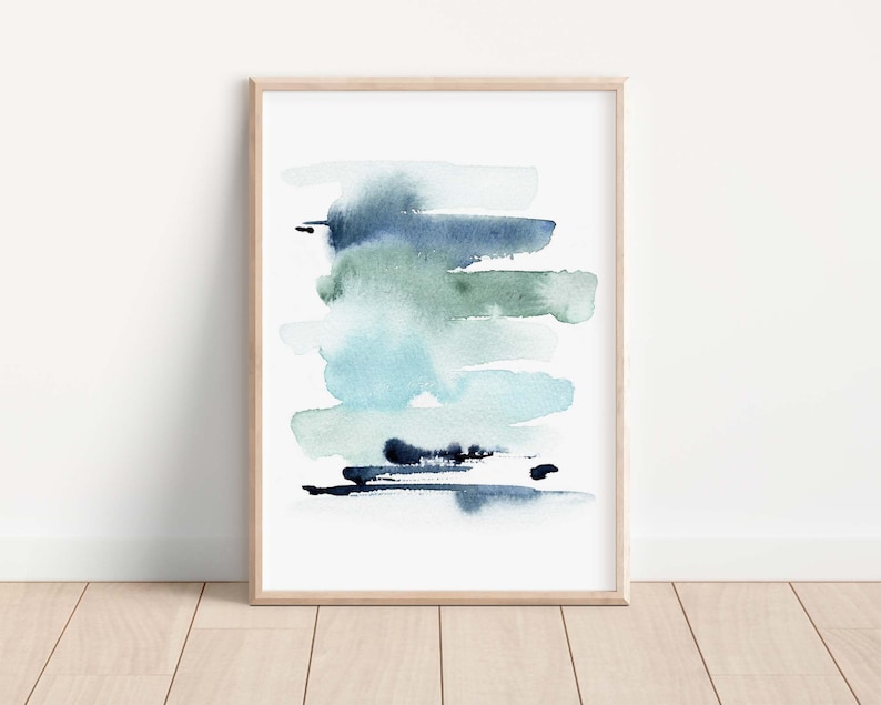 Watercolor Abstract Art Print, Blue Modern Minimalist Wall Art, Ombre ...