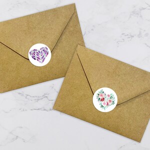 Flower Heart Envelope Seals, Colorful Floral Watercolor Stickers ...