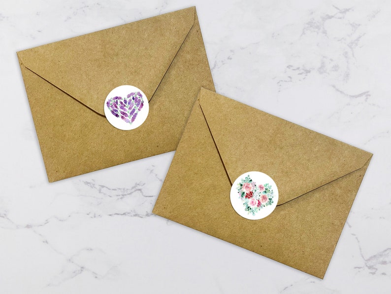Flower Heart Envelope Seals, Colorful Floral Watercolor Stickers ...