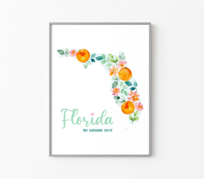 Florida State Map Watercolor Print Sunshine State Florida - Etsy