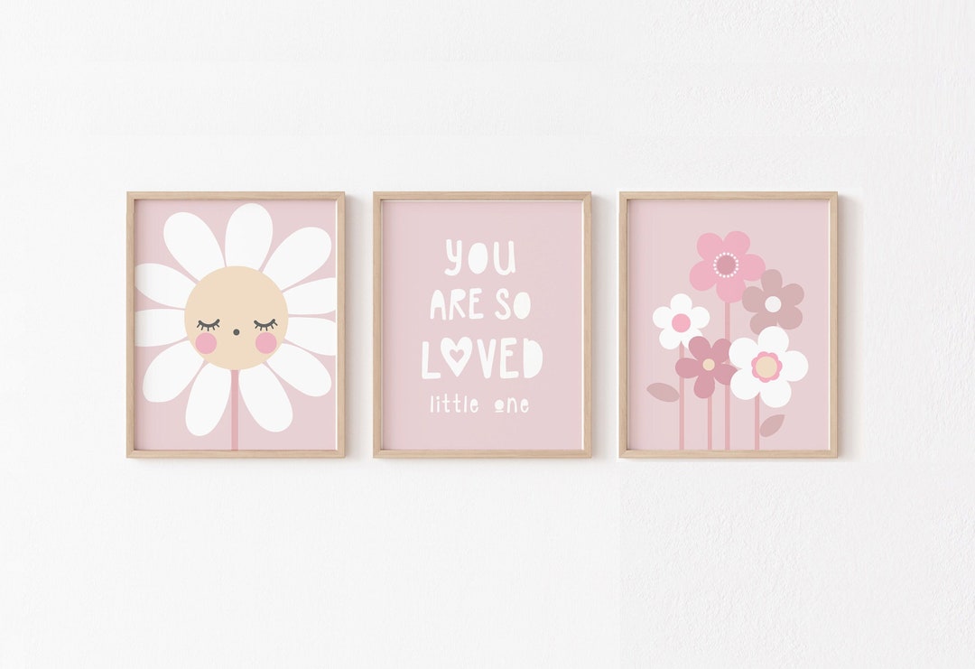 Blush Daisy Nursery Wall Art, You Are so Loved Neutral Daisy Decor ...