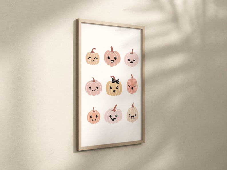 Pumpkin Nursery Wall Art PRINTABLE, Boho Pink Pumpkin Face Halloween ...