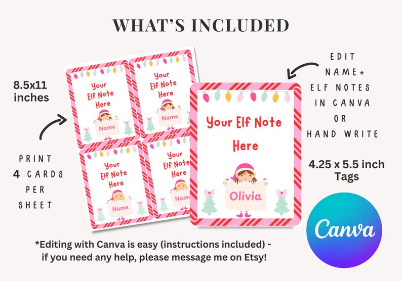 PRINTABLE Elf Notes for Girls Template, Cute Pink Holiday Stationery ...
