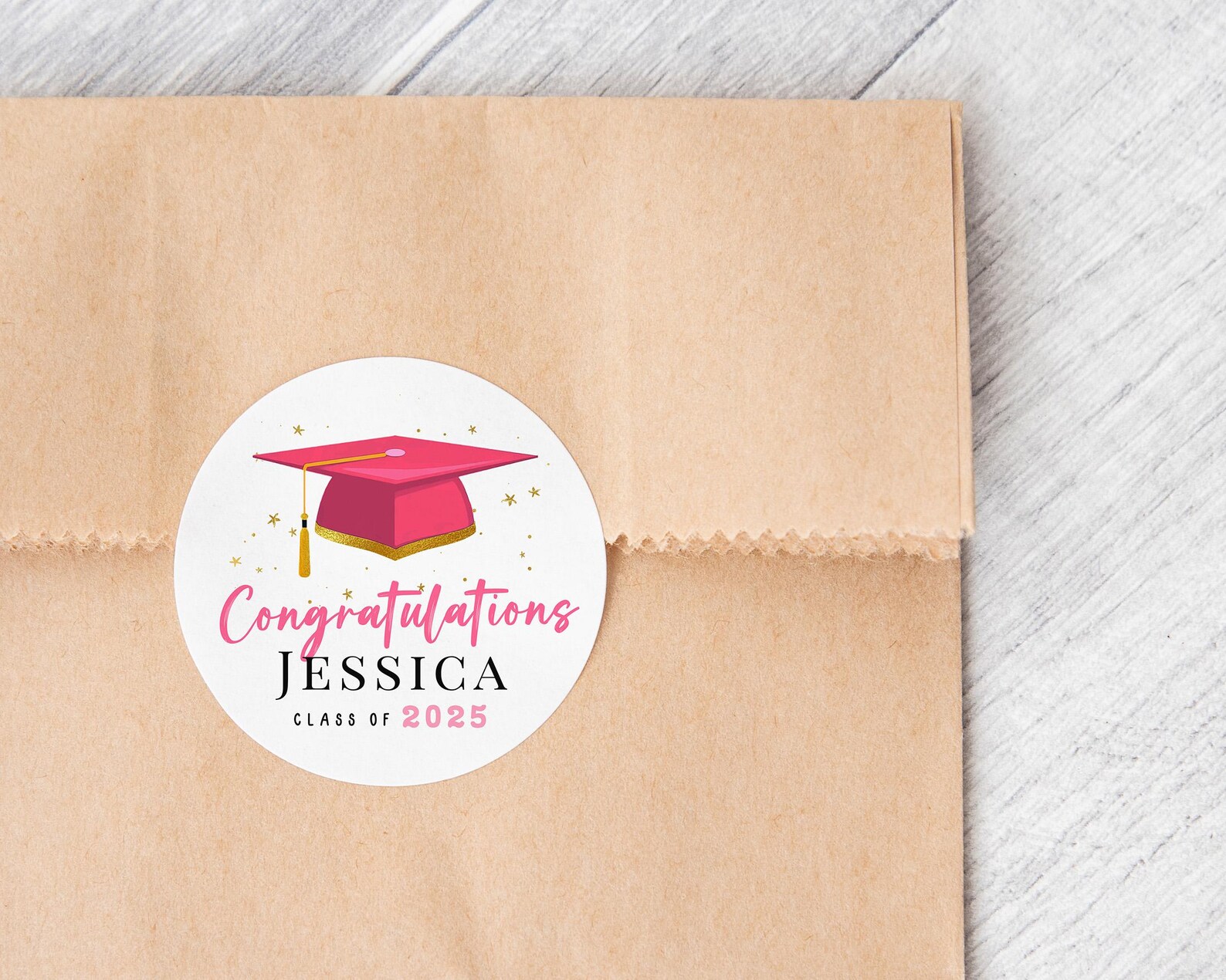 Pink Graduation Stickers Personalized, Girly Grad Cap Favors ...