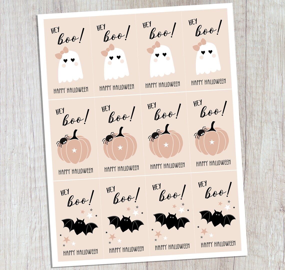 Boho Halloween Gift Tag PRINTABLE Digital Hey Boo Party - Etsy