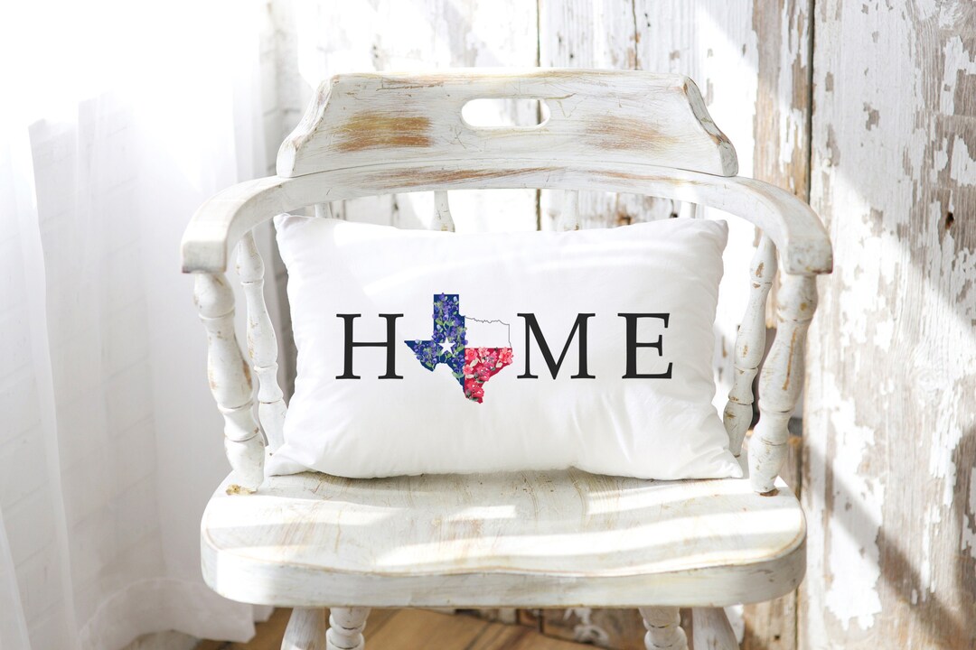 Texas Map Pillow, Oblong Home State Pillow, Watercolor Floral Lone Star ...