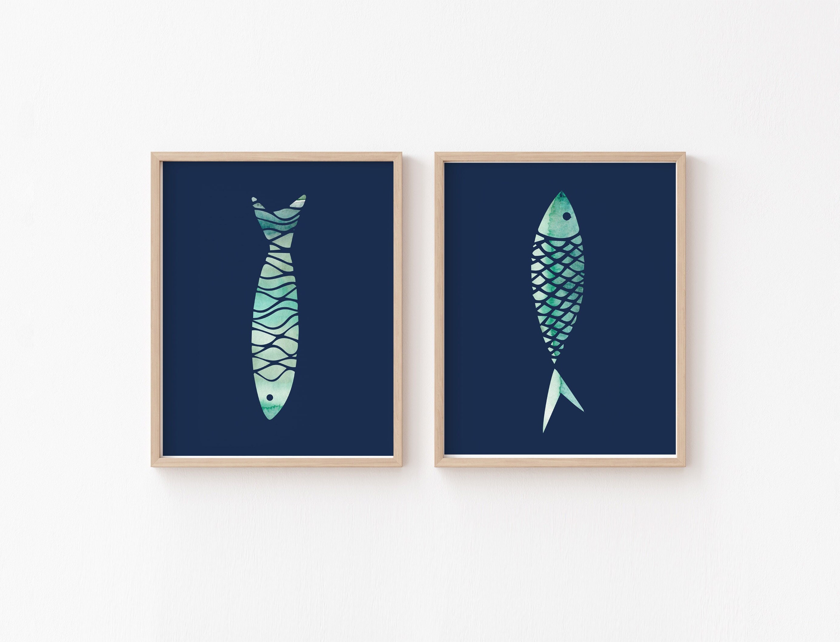 Blue Fish Art PRINTABLE Digital Coastal Nursery Wall Art - Etsy