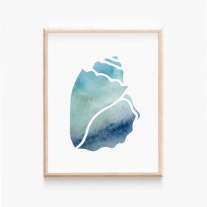 Blue Seashell Print Set of 9, Turquoise Watercolor Coastal Wall Art ...