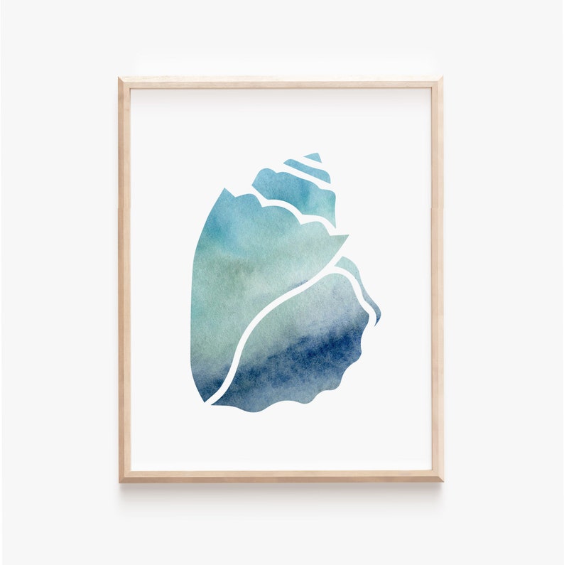 Blue Seashell Print Set of 9 Turquoise Watercolor Coastal - Etsy