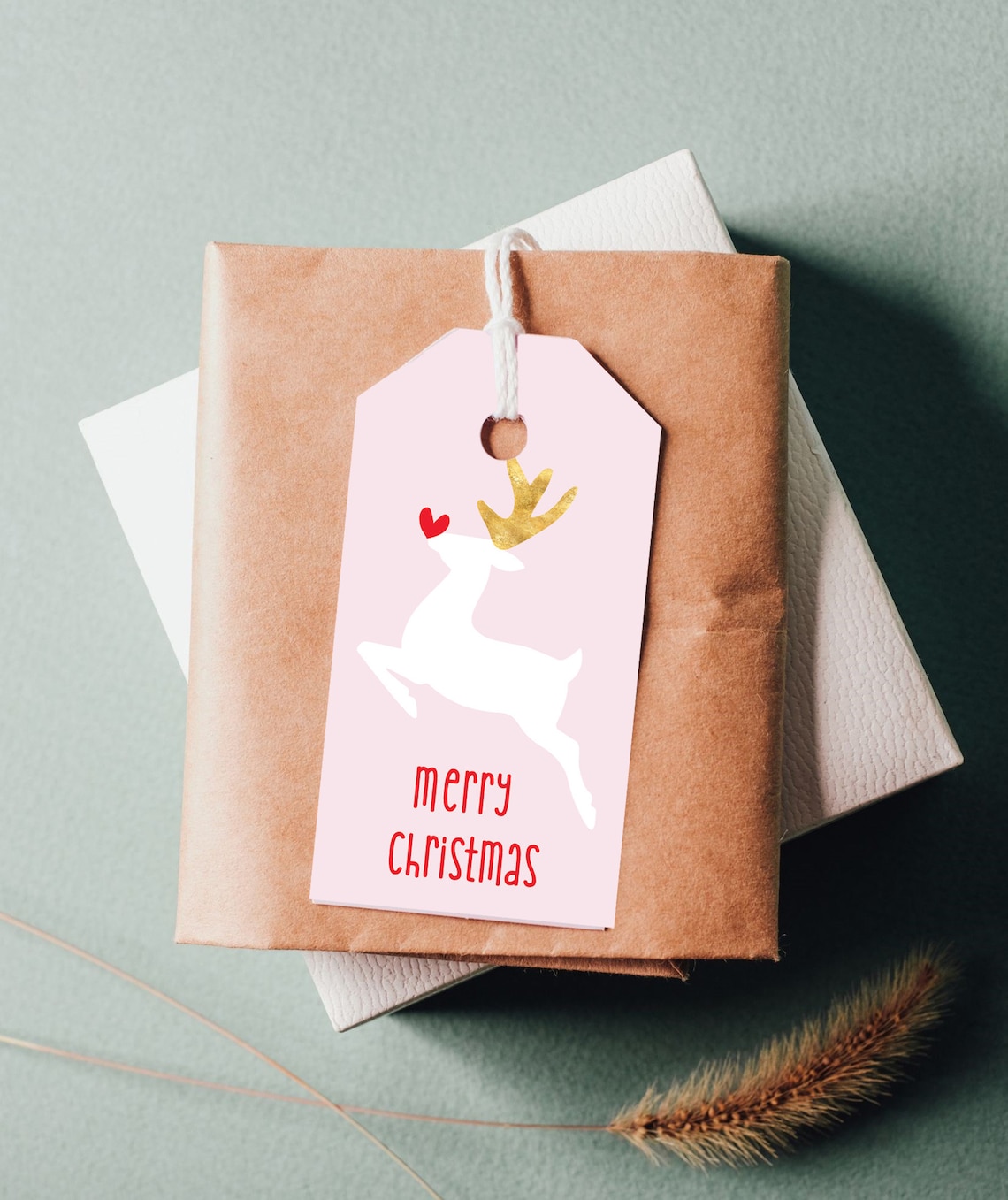 Boho Christmas Gift Tag PRINTABLE Pink Merry Christmas - Etsy