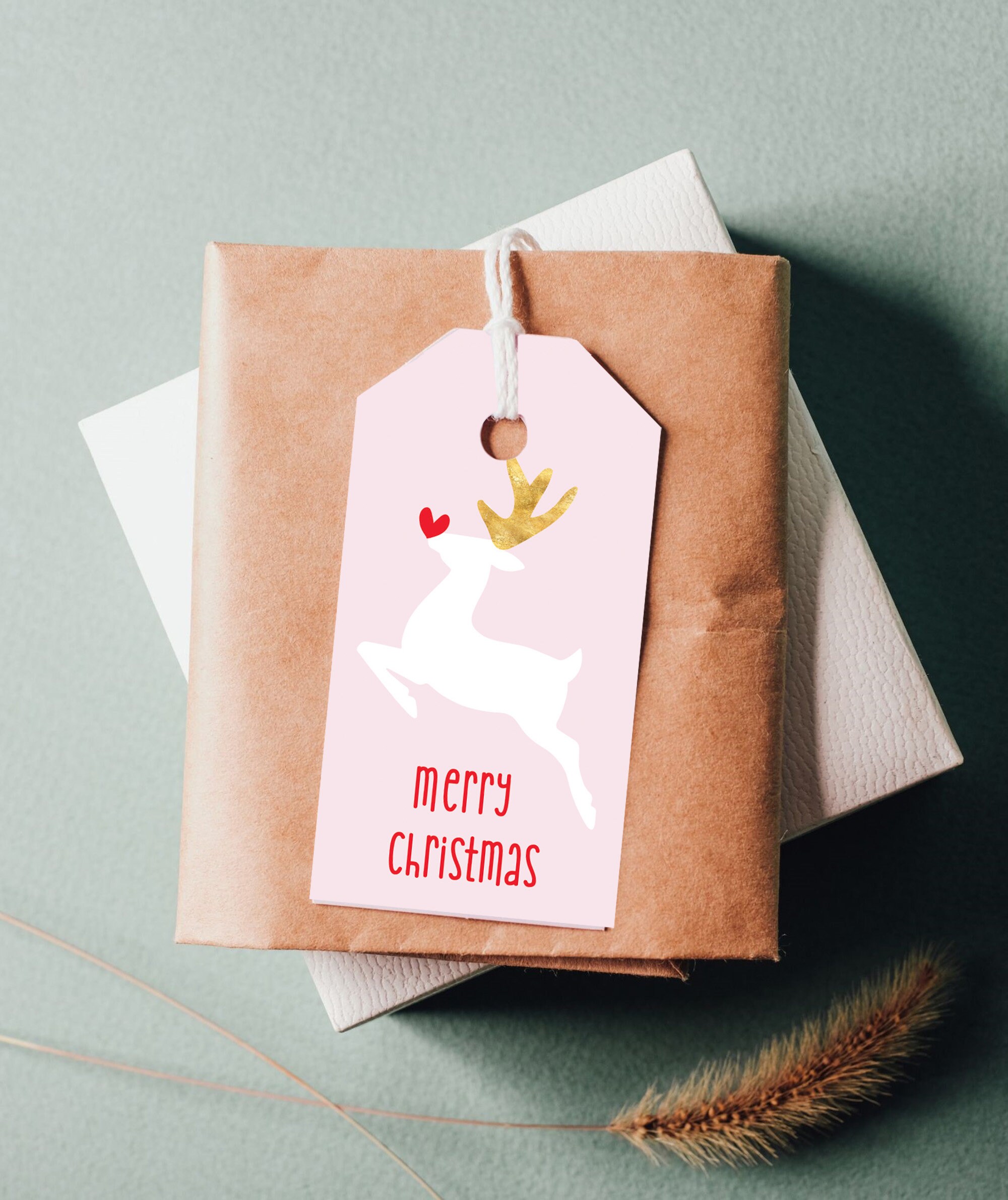 Boho Christmas Gift Tag PRINTABLE, Pink Merry Christmas Favors, Cute ...