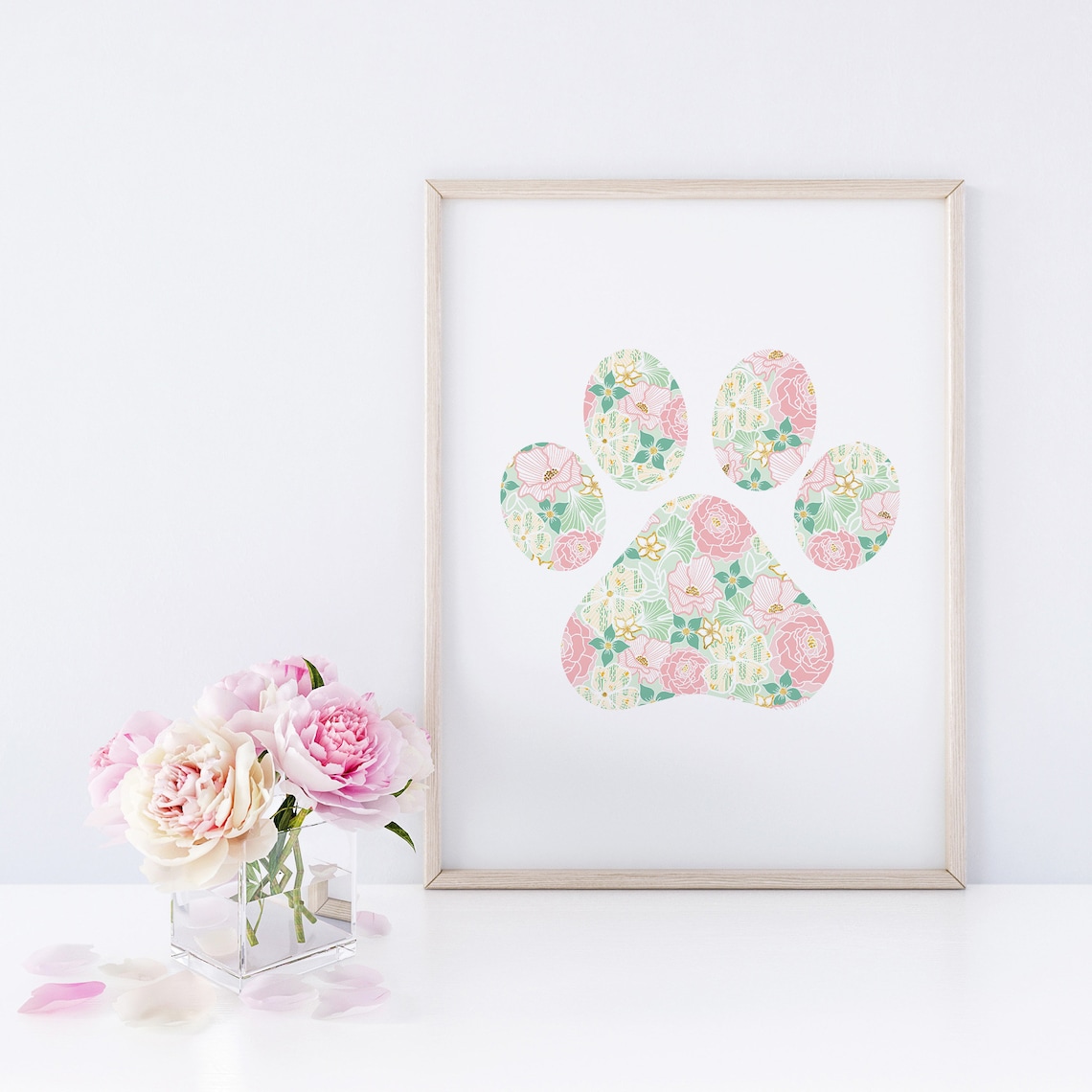 Floral Dog Paw PRINTABLE, Pastel Pink Sage Green Flower Pet Decor ...