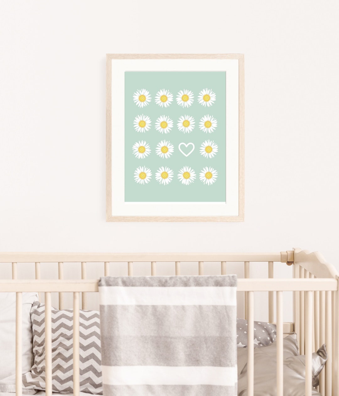 Boho Daisy PRINTABLE, Sage Green Daisy Pattern Poster, Retro Flower ...