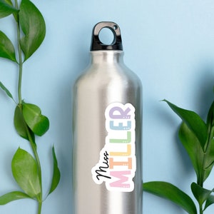 Teacher Name Sticker, Colorful Custom Vinyl Decal, Boho Hearts Water ...