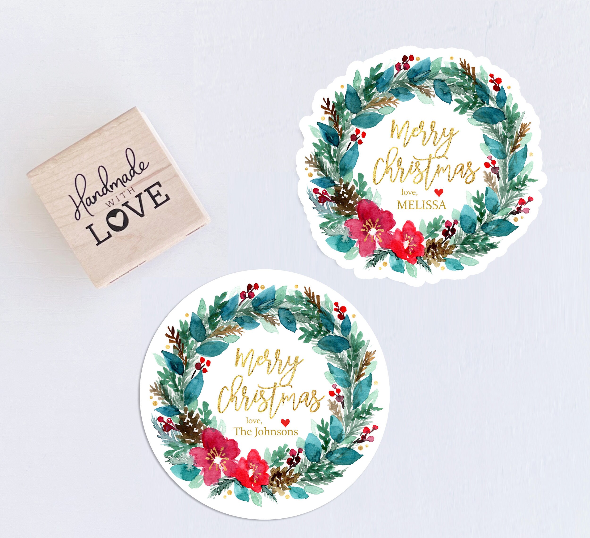Custom Christmas Wreath Labels Personalized Merry Christmas - Etsy