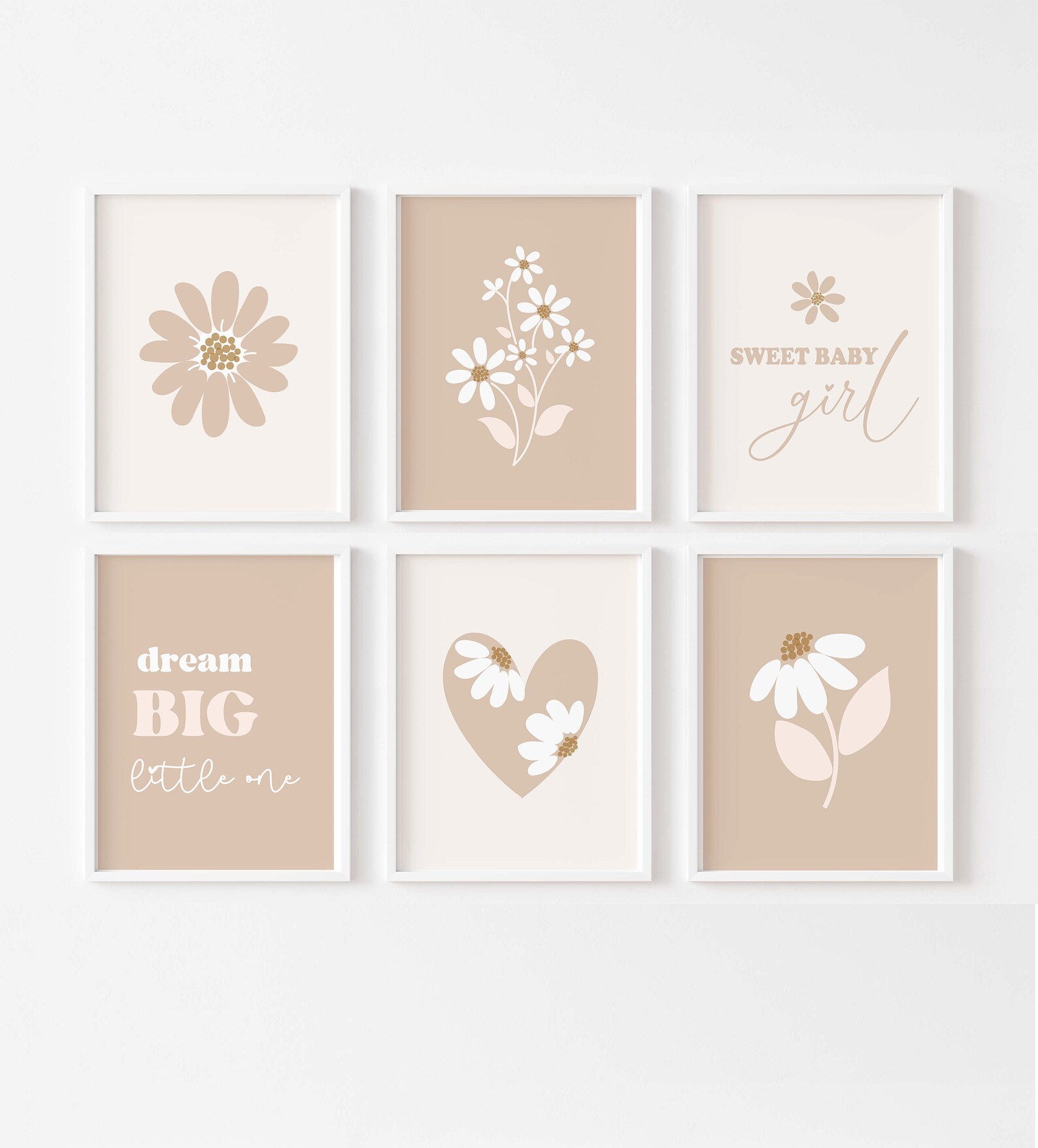 Neutral Daisy Nursery Wall Art, Dream Big Little One Modern Daisy Decor ...