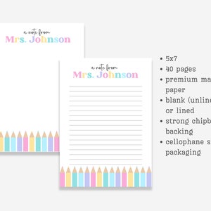 Teacher Note Pad Personalized, Colorful Custom School Stationery, Cute ...