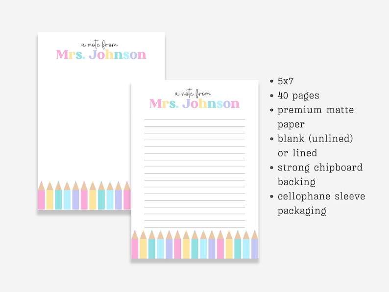 Teacher Note Pad Personalized, Colorful Custom School Stationery, Cute ...