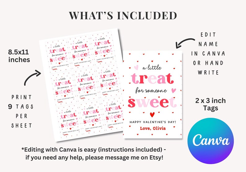 PRINTABLE Little Treat for Someone Sweet Valentine Tag, Pink & Red ...