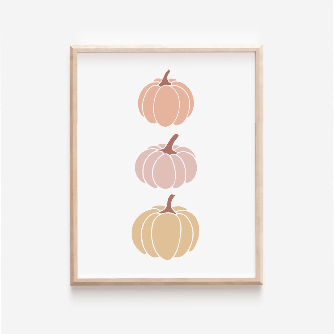 Boho Pumpkin Wall Art PRINTABLE, Mustard Pastel Fall Print Set, Neutral ...
