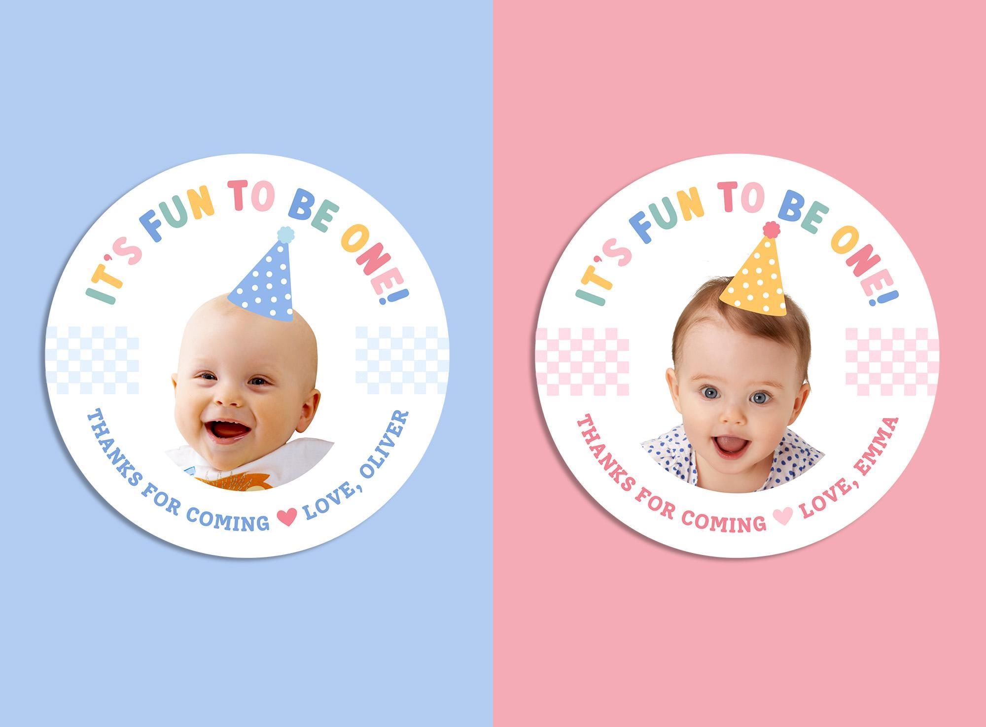 Fun to Be One Birthday Stickers, Custom Photo Labels, Personalized ...