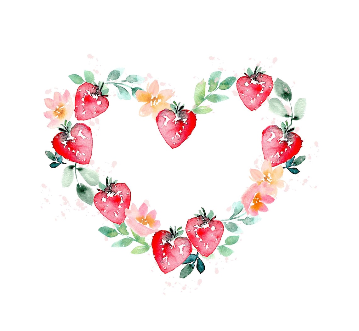 Strawberry Heart Art Print Watercolor Strawberries Nursery - Etsy