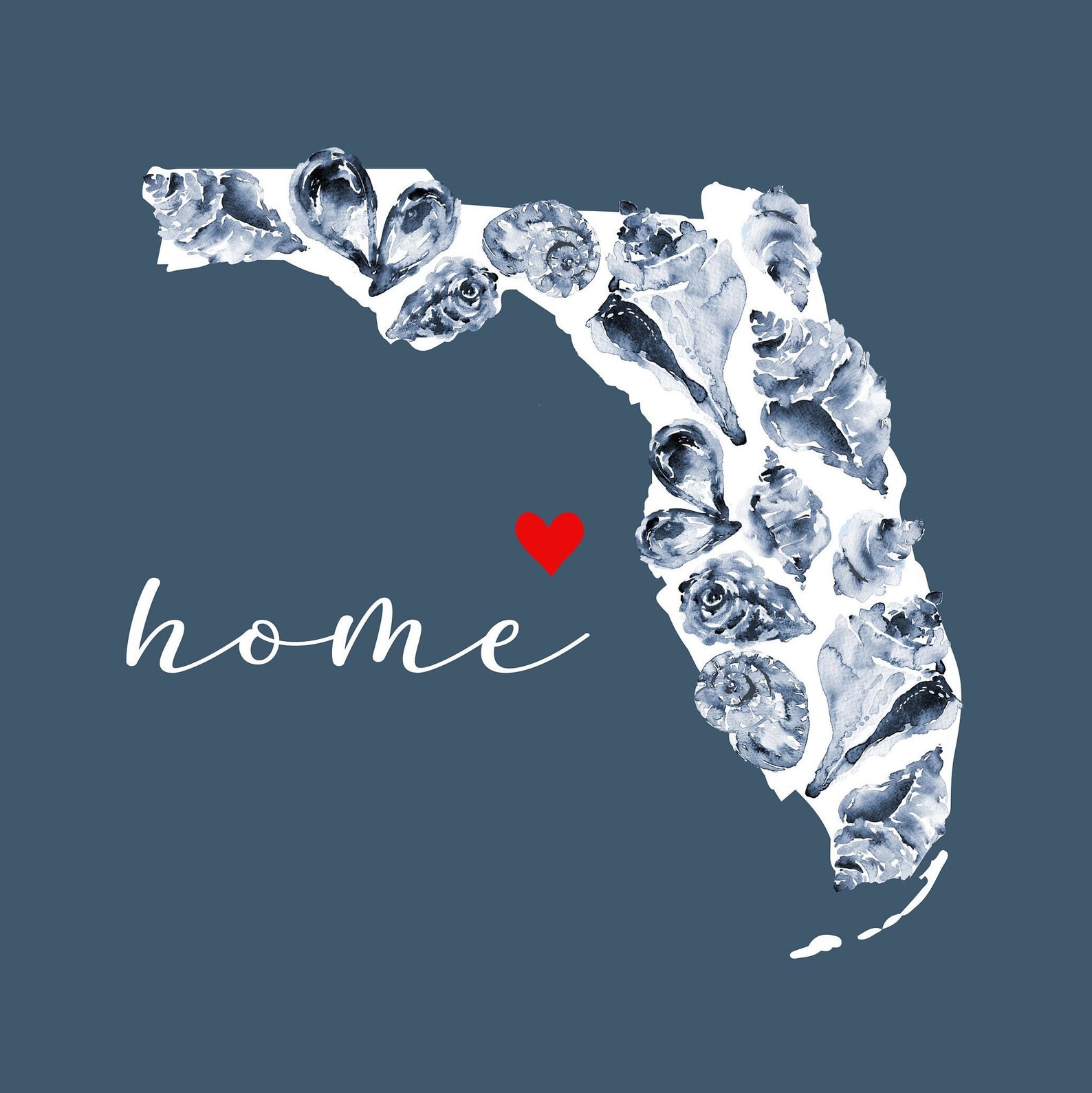 Blue Florida Map Art Print Sunshine State Beach House Decor - Etsy