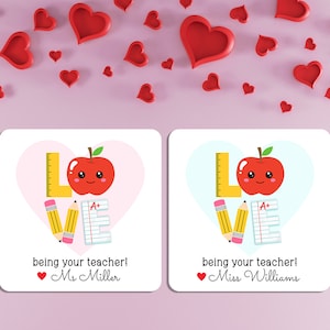 Personalized Teacher Valentine Stickers, Pencil Ruler Love Valentine's ...