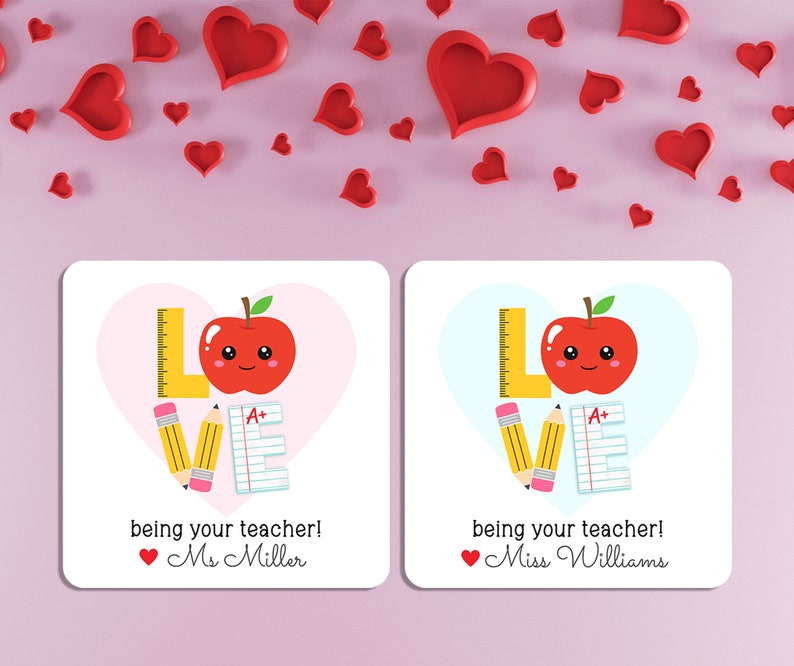 Personalized Teacher Valentine Stickers, Pencil Ruler Love Valentine's ...