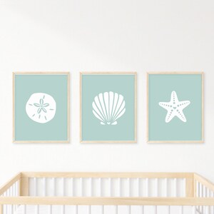 Beach Nursery Wall Art PRINTABLE, Seashells Girls Room Print Set ...