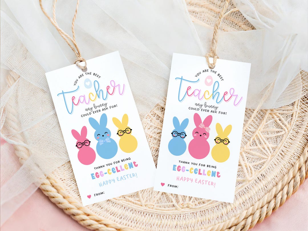 Easter Gift Tags for Teacher PRINTABLE, Digital Rainbow Bunny Favors ...