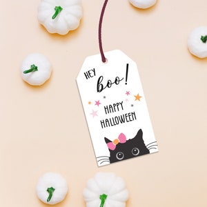 Black Cat Halloween Gift Tag PRINTABLE, Digital Hey Boo Party Favors ...