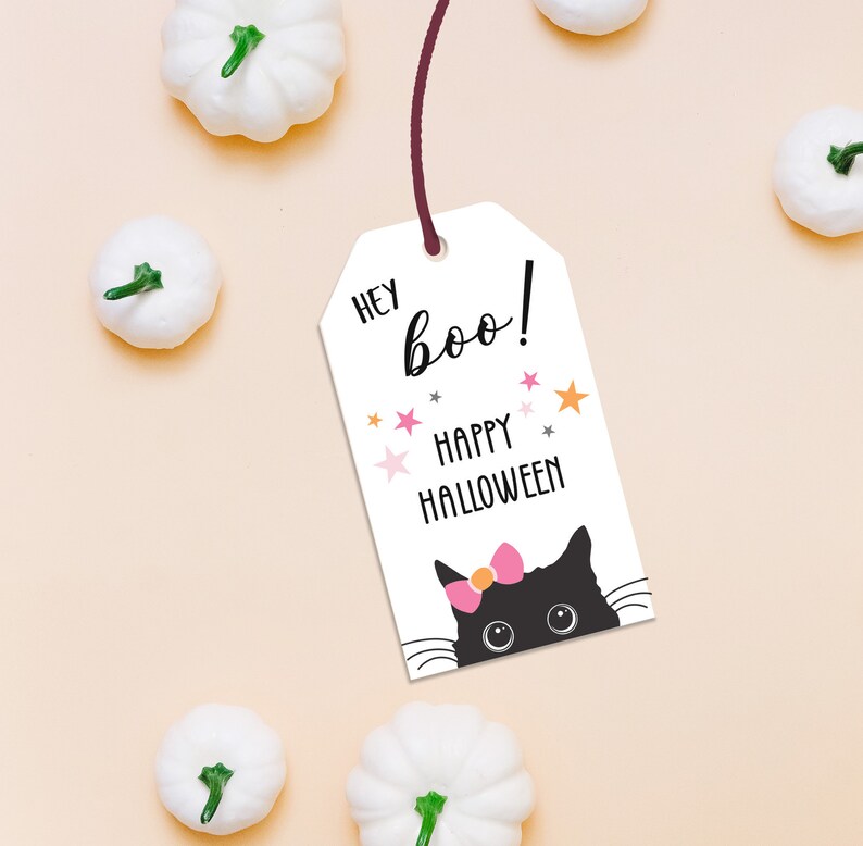 Black Cat Halloween Gift Tag PRINTABLE Digital Hey Boo Party - Etsy