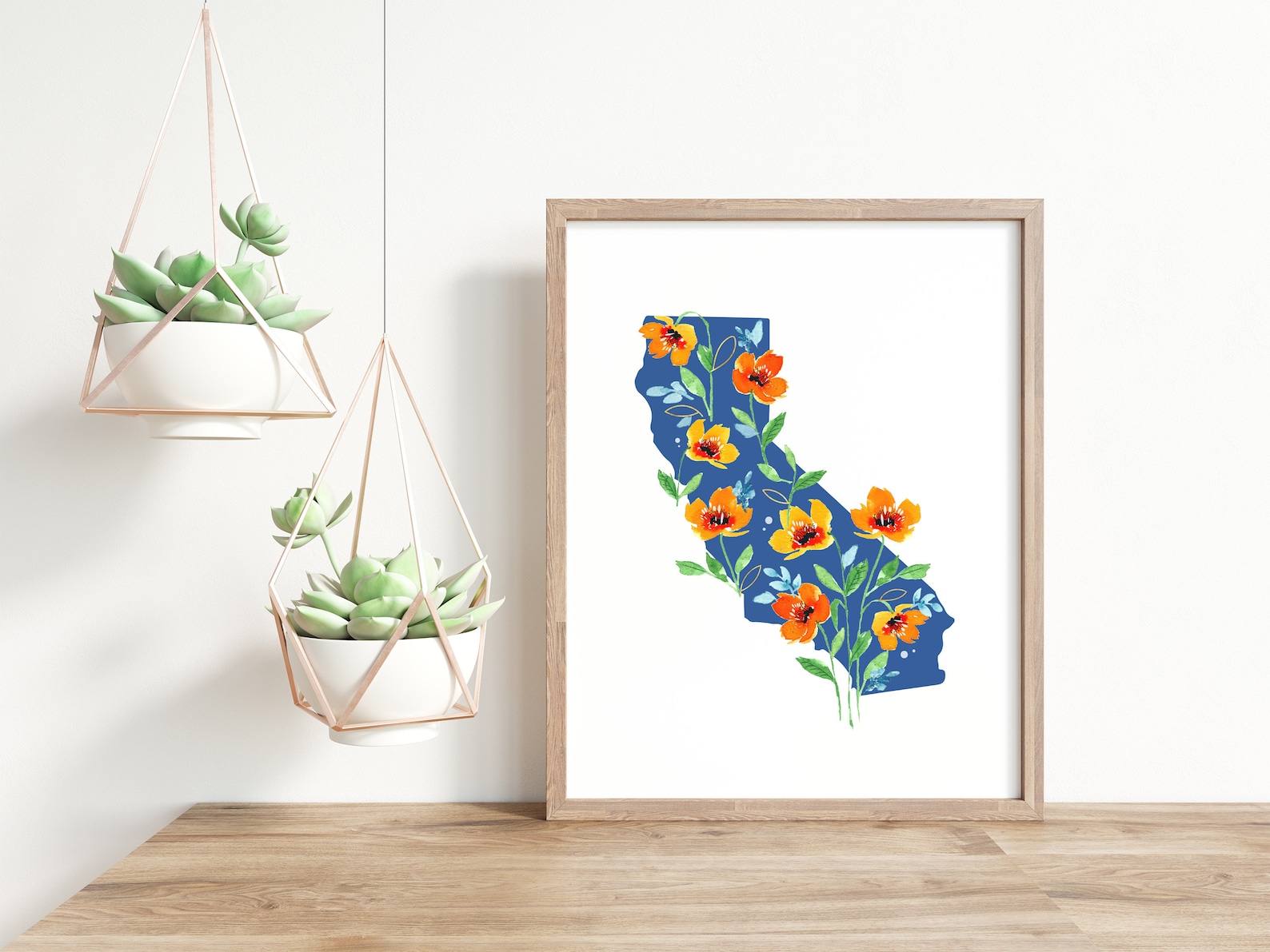 California Flowers State Art Print California Map Wall Art | Etsy