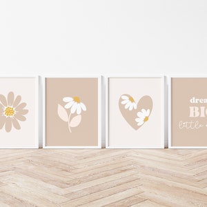 Neutral Daisy Nursery Wall Art, Dream Big Little One Modern Daisy Decor ...