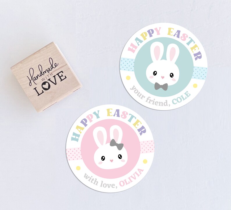 Personalized Easter Bunny Stickers, Pastel Easter Labels for Treat Bags ...